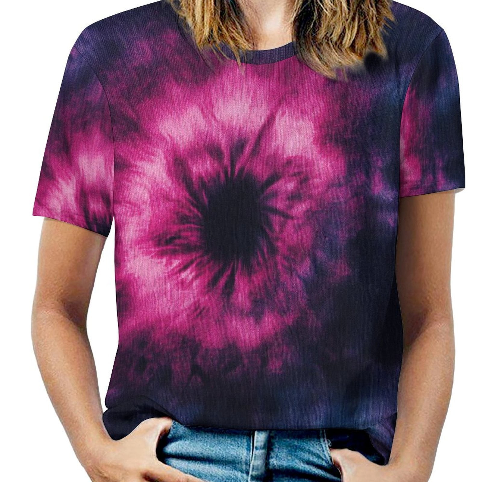 Colorful Tie Dye Vortex Womens Casual Crew Neck Short Sleeve Pleated ...