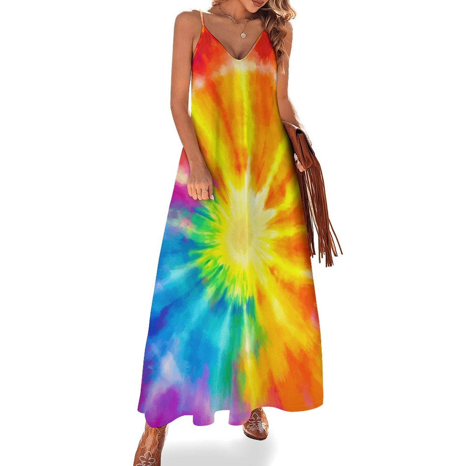 Colorful Tie Dye Vortex Womens Summer Dresses Casual Sleeveless Tshirt ...