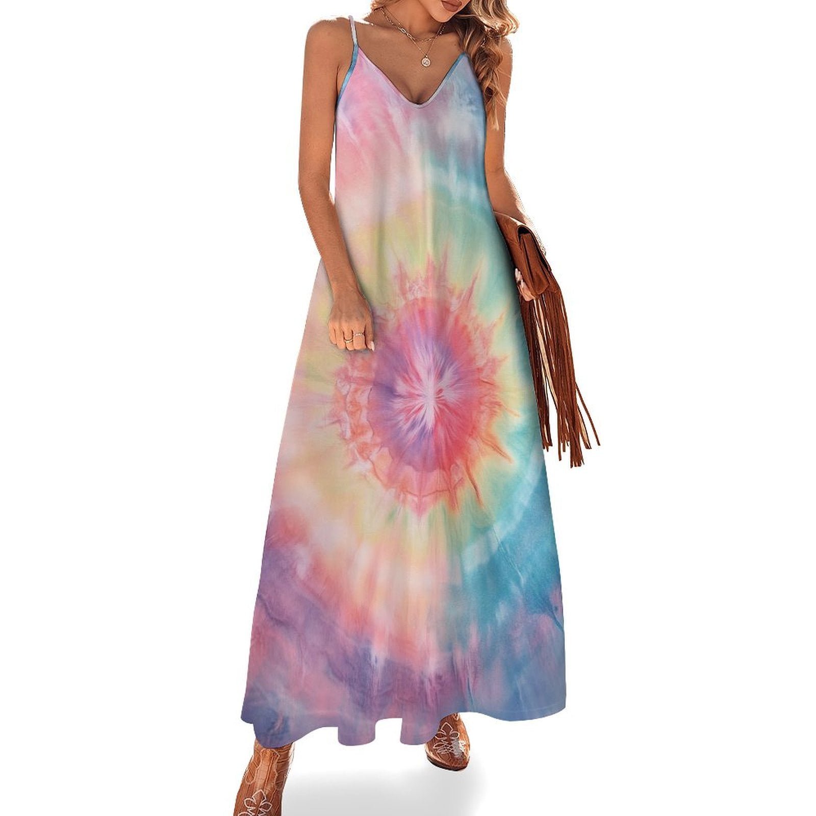 Colorful Tie Dye Vortex Womens Summer Dresses Casual Sleeveless Tshirt ...