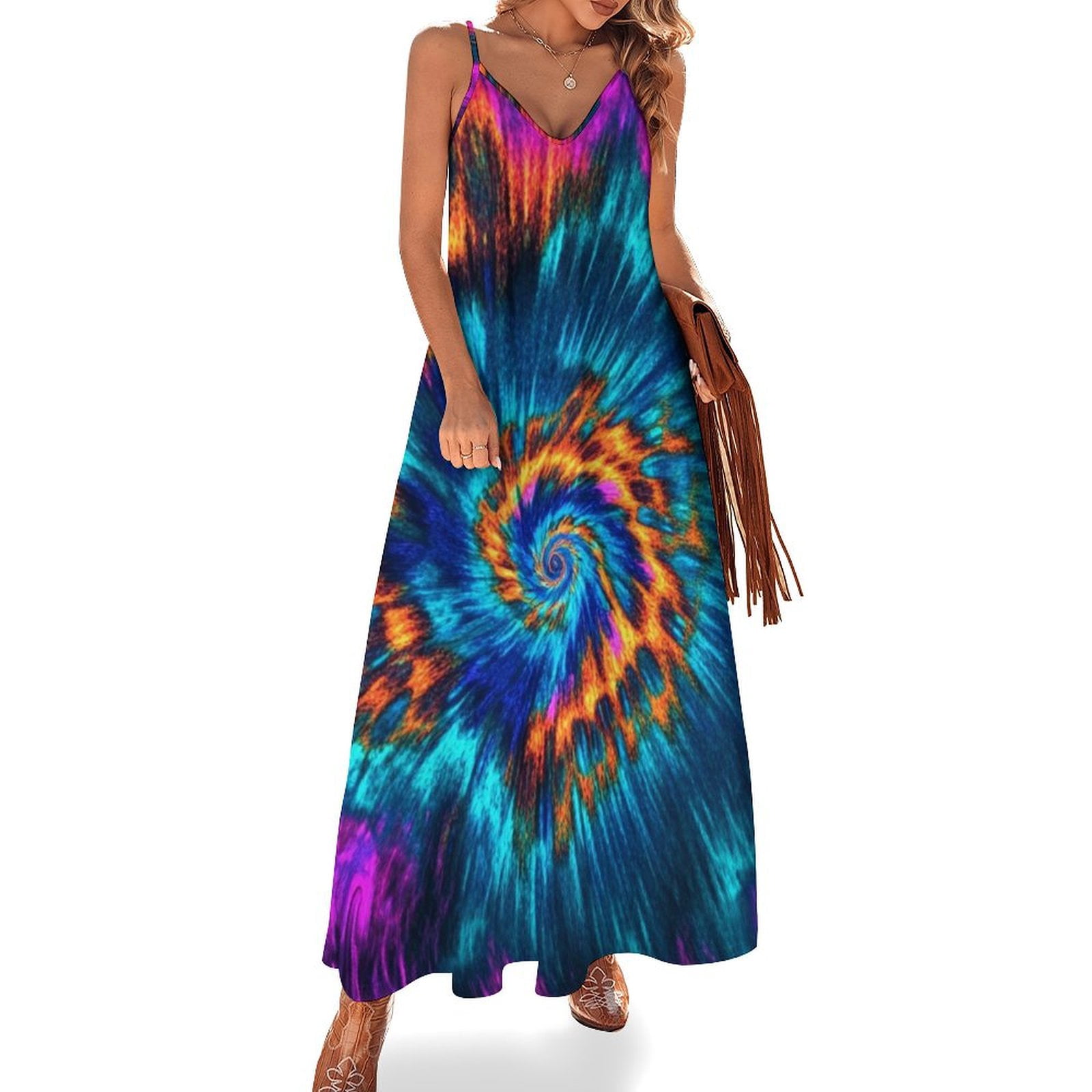 Colorful Tie Dye Vortex Womens Summer Dresses Casual Sleeveless Tshirt ...