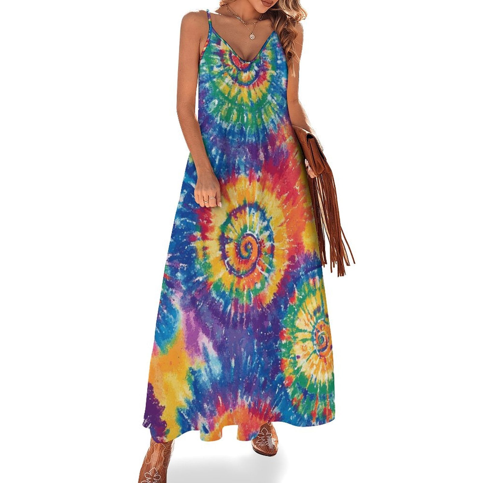 Colorful Tie Dye Vortex Womens Summer Dresses Casual Sleeveless Tshirt ...