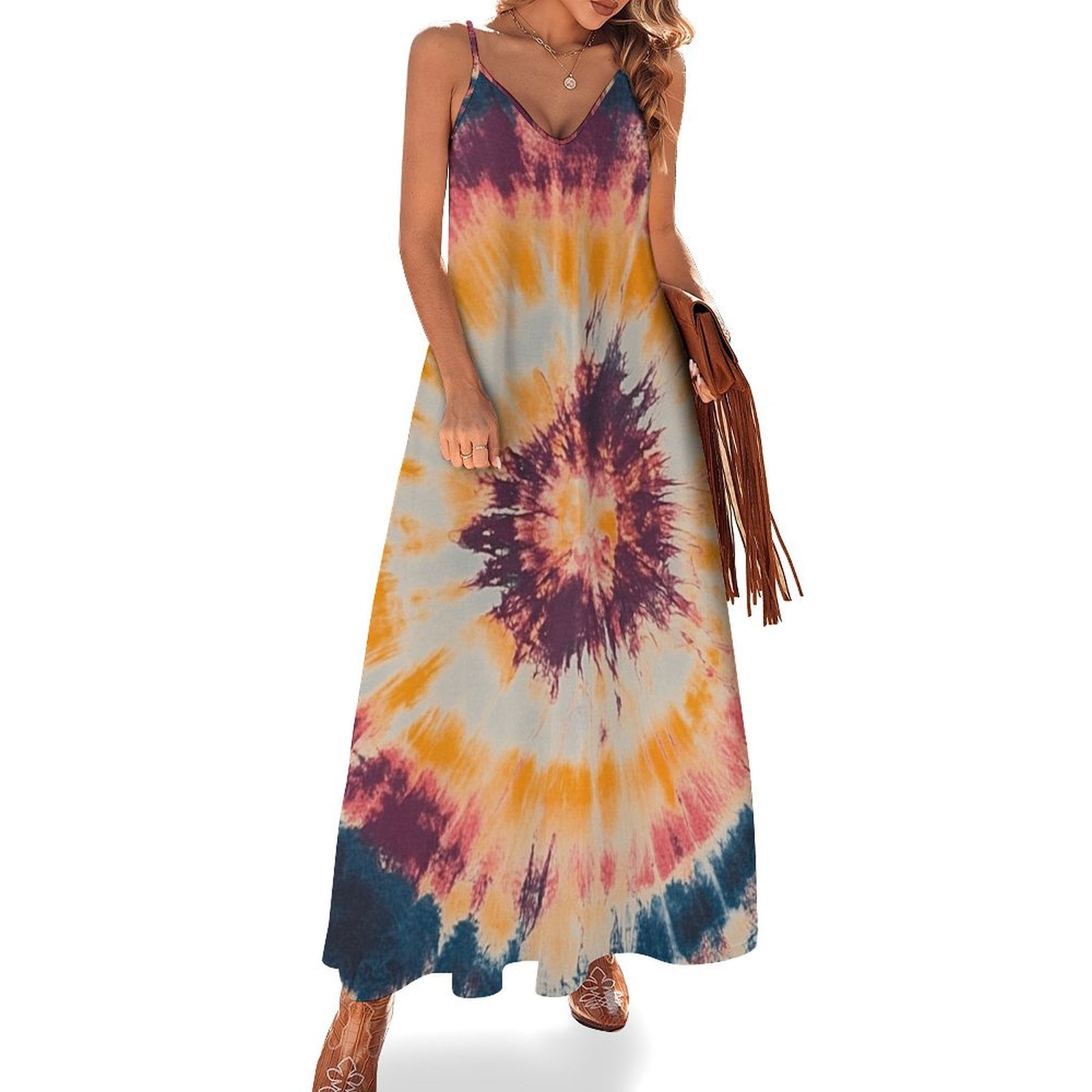 Colorful Tie Dye Vortex Womens Summer Dresses Casual Sleeveless Tshirt ...