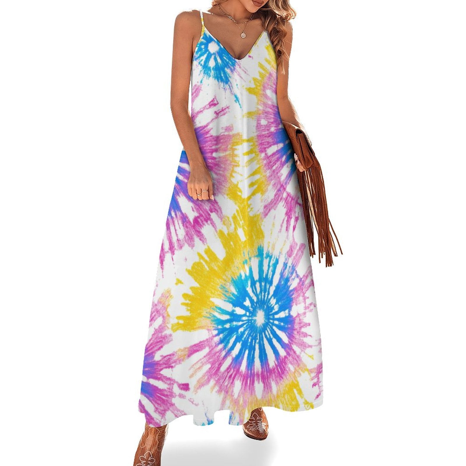 Colorful Tie Dye Vortex Womens Summer Dresses Casual Sleeveless Tshirt ...
