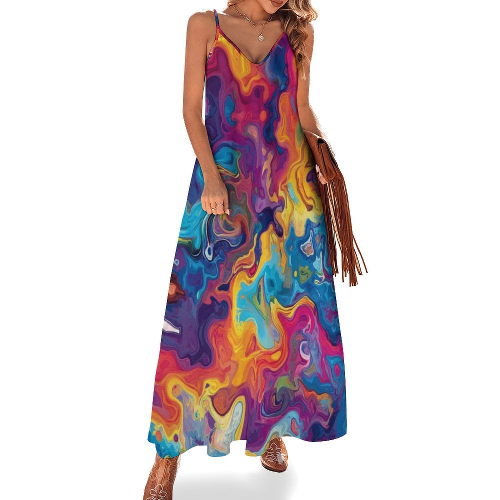 Colorful Tie Dye Vortex Womens Summer Dresses Casual Sleeveless Tshirt ...