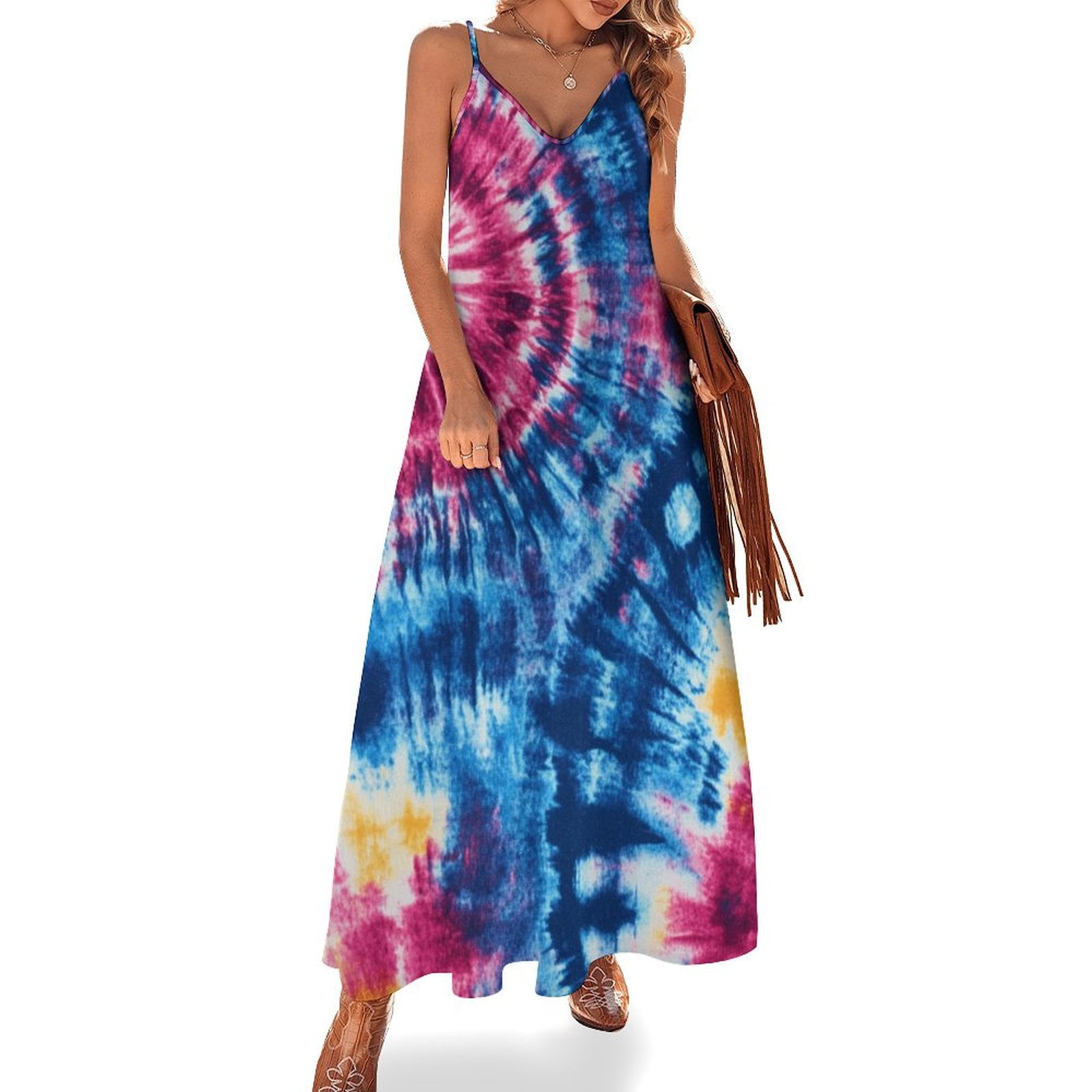 Colorful Tie Dye Vortex Womens Summer Dresses Casual Sleeveless Tshirt ...