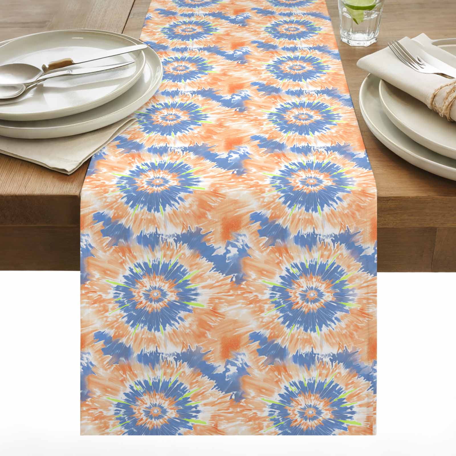 Colorful Tie Table Runner 13x120 inch Dye Ethnic Style Cotton Linen ...