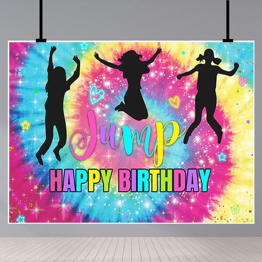 Colorful Tie-dye Birthday Backdrops Let's Jump Birthday Party Backdrop ...