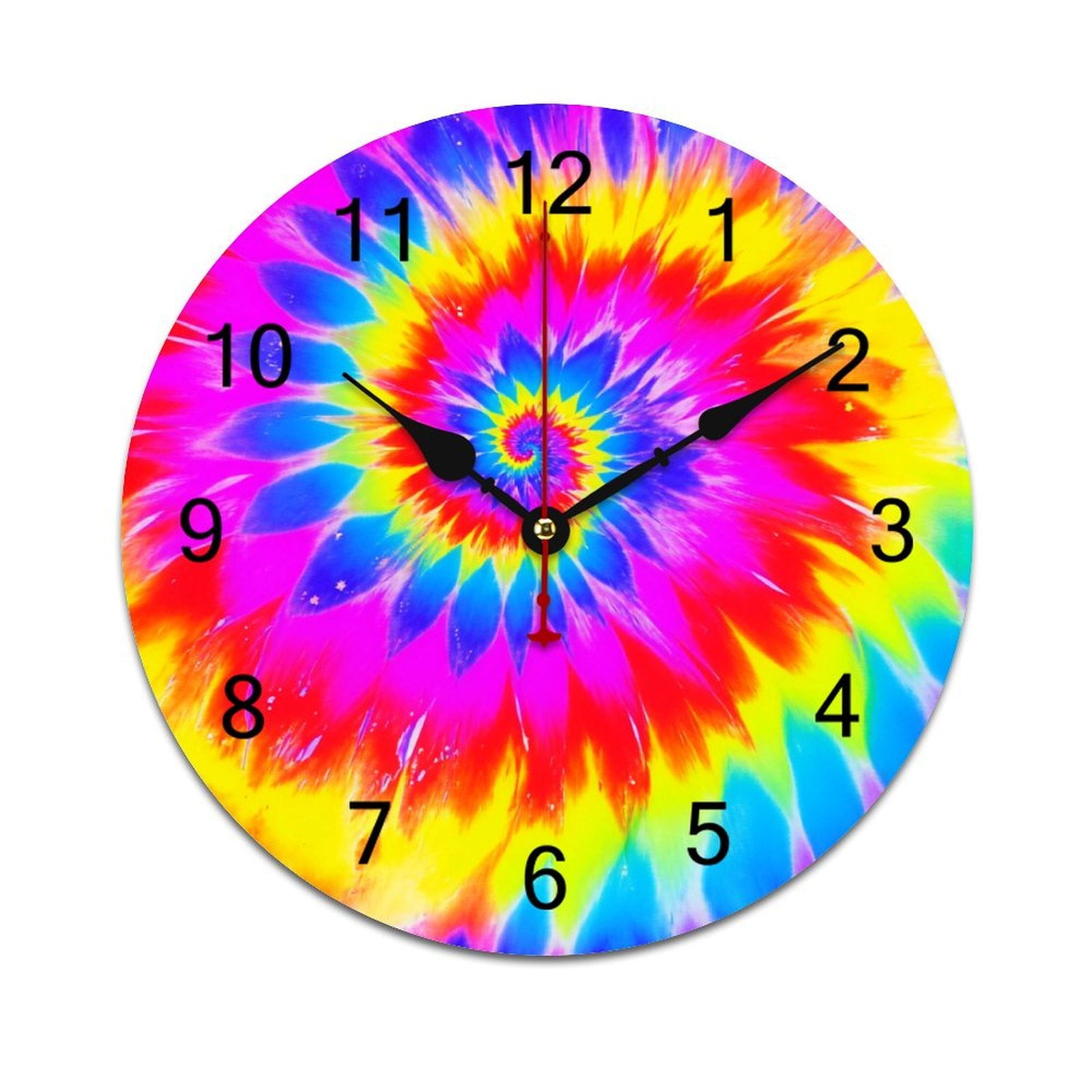 Colorful Tie-dye Swirl Word Saying Big Wall Clock Home Decor Art Watch ...