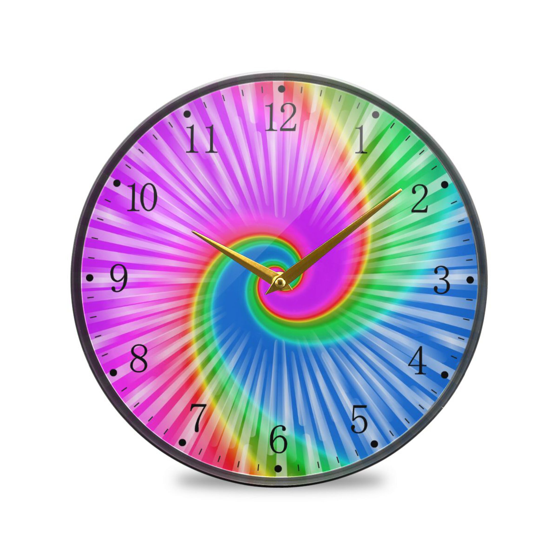 Colorful Tie-dye Swirls Acrylic Wall Clocks Quiet Round Clock Battery ...