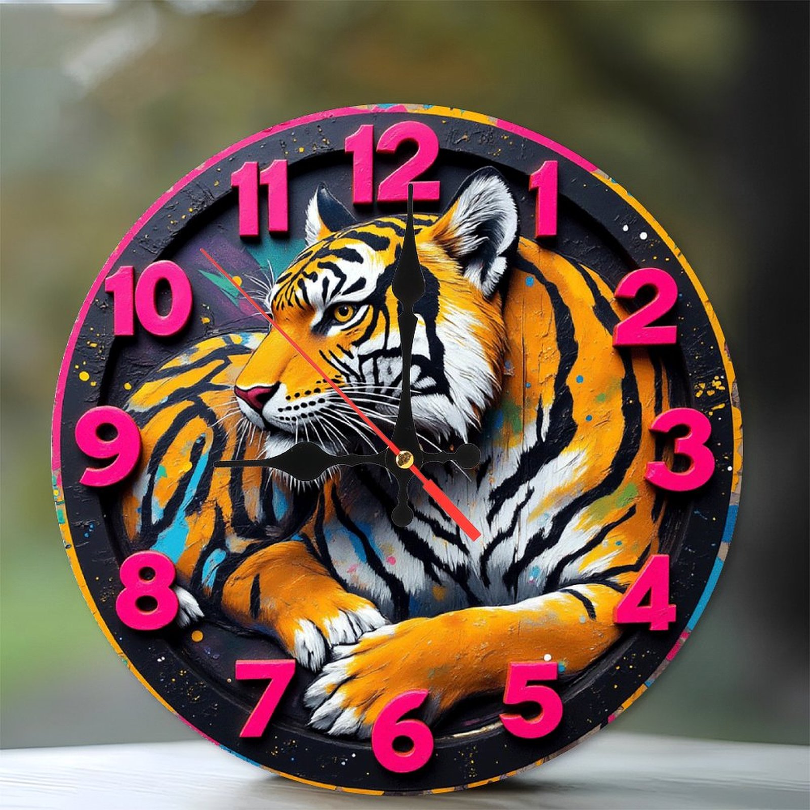 Colorful Tiger Art Wall Clock Unique Home Decor 10-Inch Silent Wooden ...