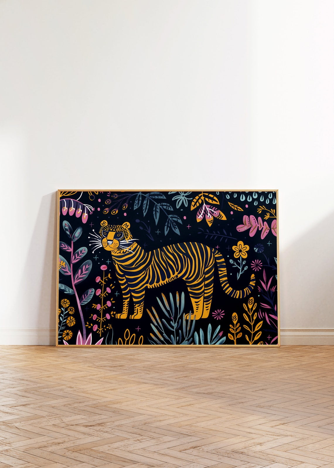 Colorful Tiger Floral Wall Art, Abstract Flower Nature Maximalist Print ...