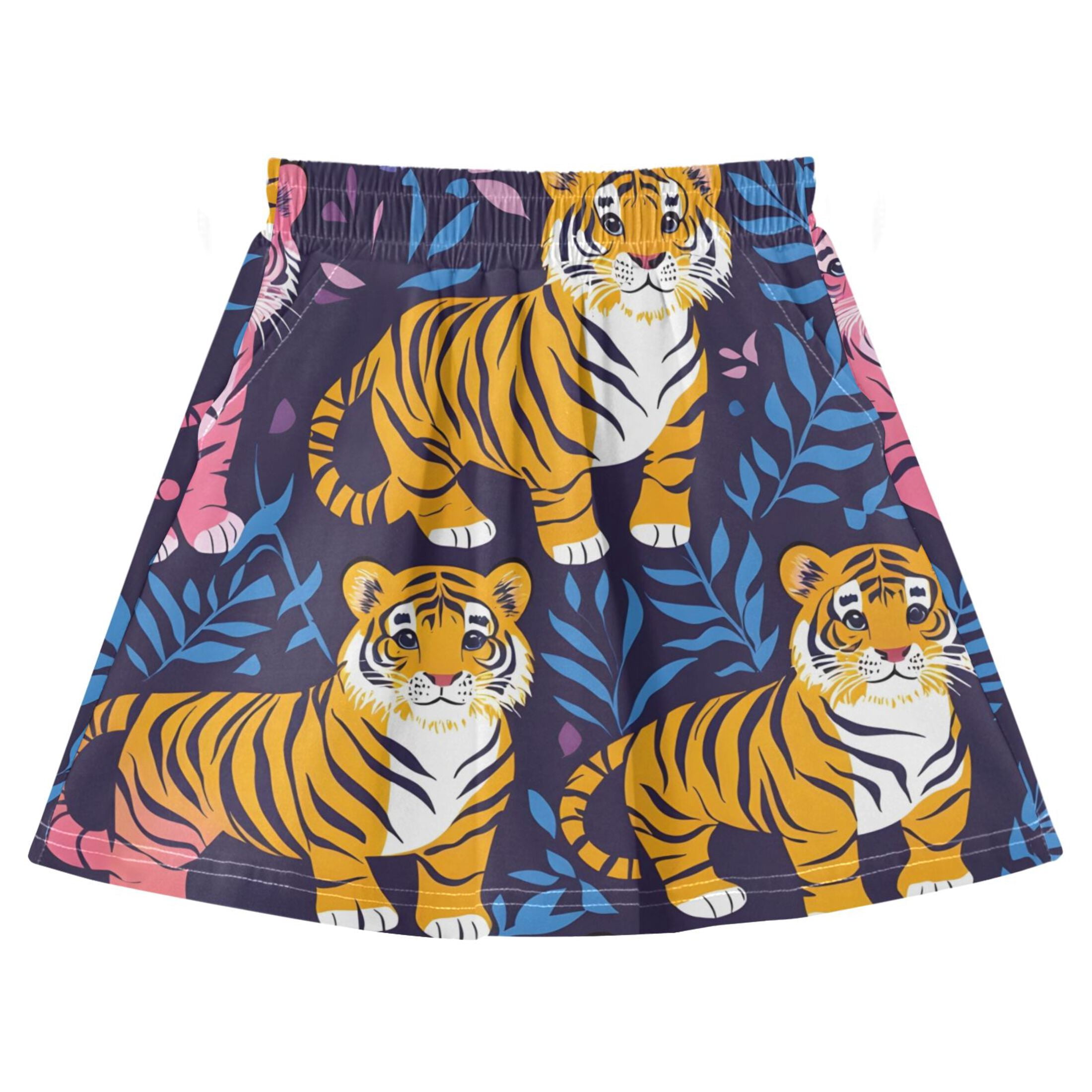 Colorful Tiger Foliage Pattern Cotton Skirt Built-in Liner Elastic A ...
