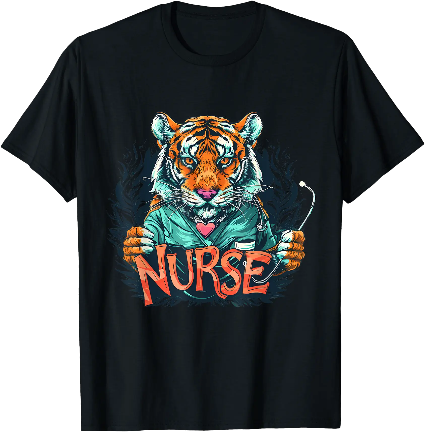 Colorful Tiger Nurse Illustration T-Shirt for Nursing School and ...