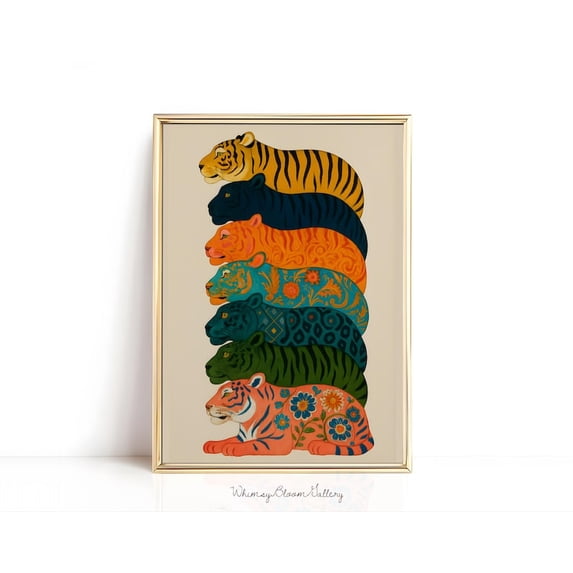 Colorful Tiger Pop Art Print, Group Pet Portrait, Vintage Animal Oil ...