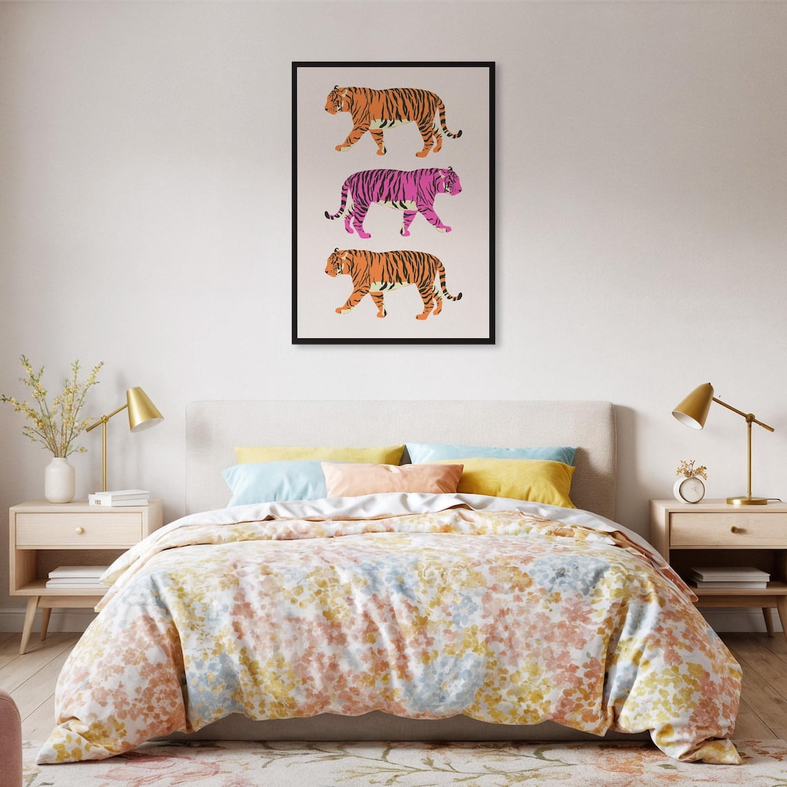 Colorful Tiger Wall Art Poster Modern Jungle Animal Pink And Orange ...