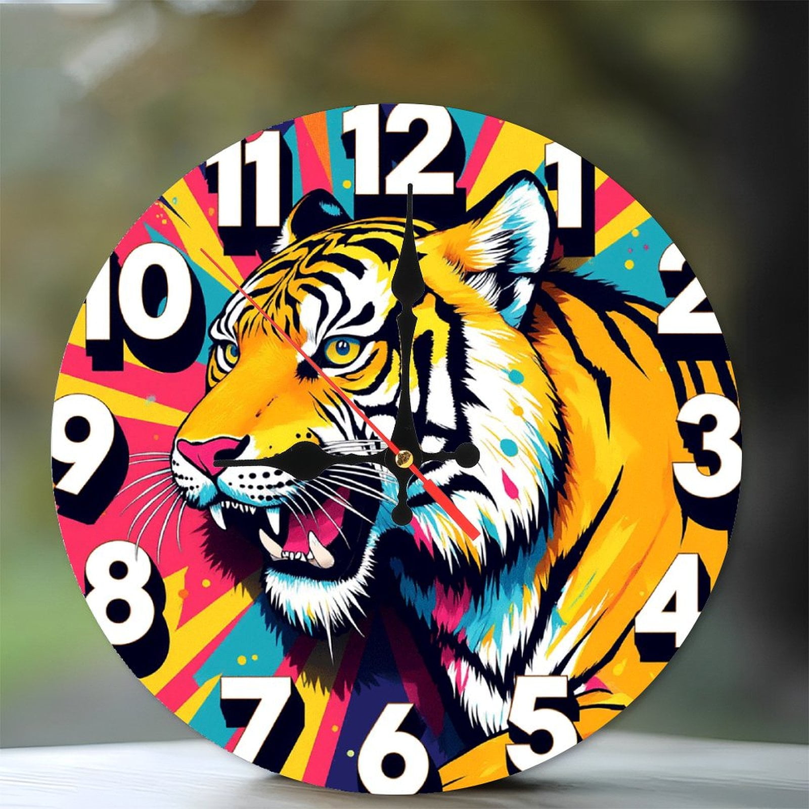 Colorful Tiger Wall Clock Decorative Art Piece 10-Inch Silent Wooden ...