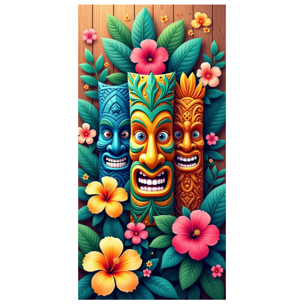 Colorful Tiki Mask Polynesian Decoration Tropical Floral Design for ...