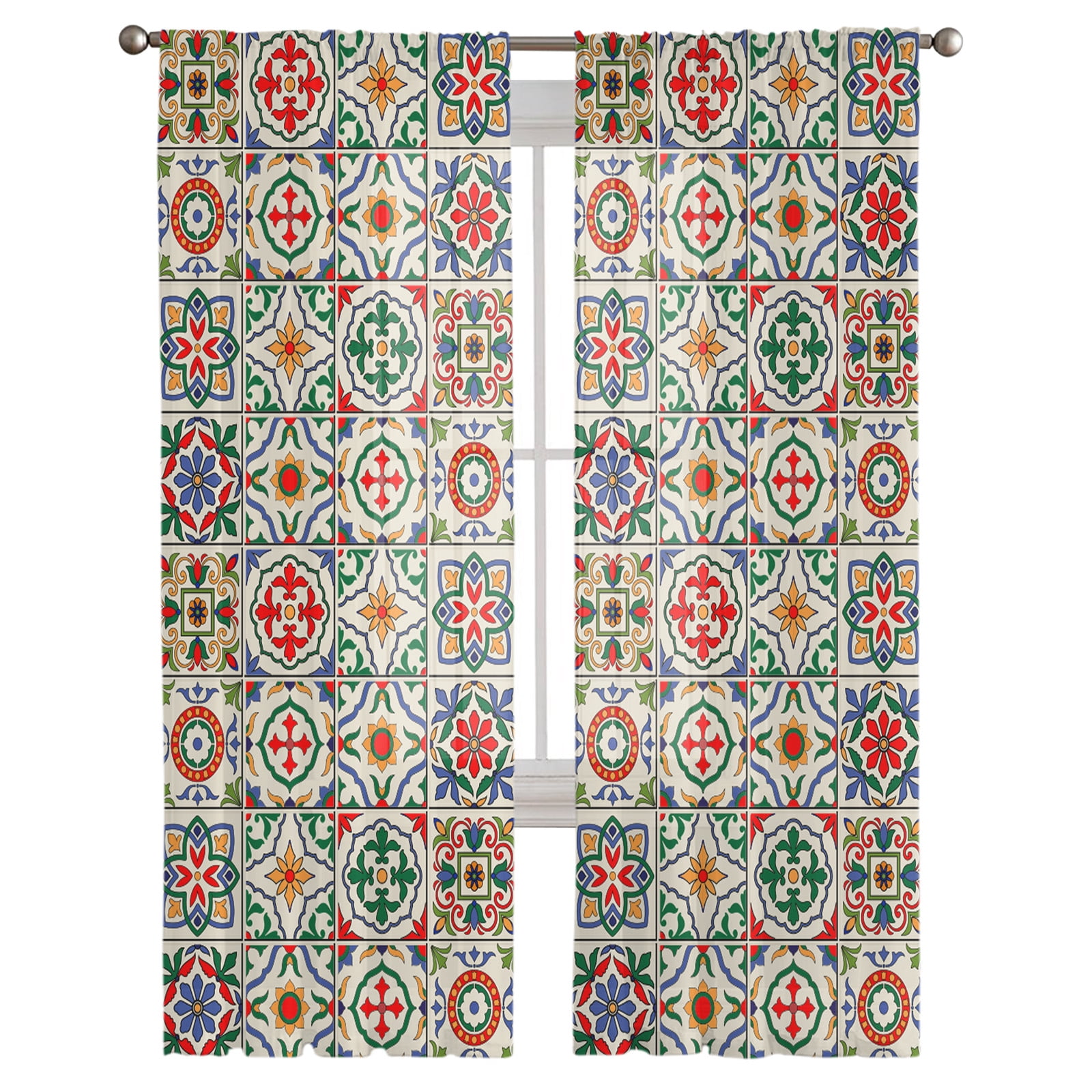 Colorful Tile ration Square Pattern with Flowers Living Room Kitchen ...