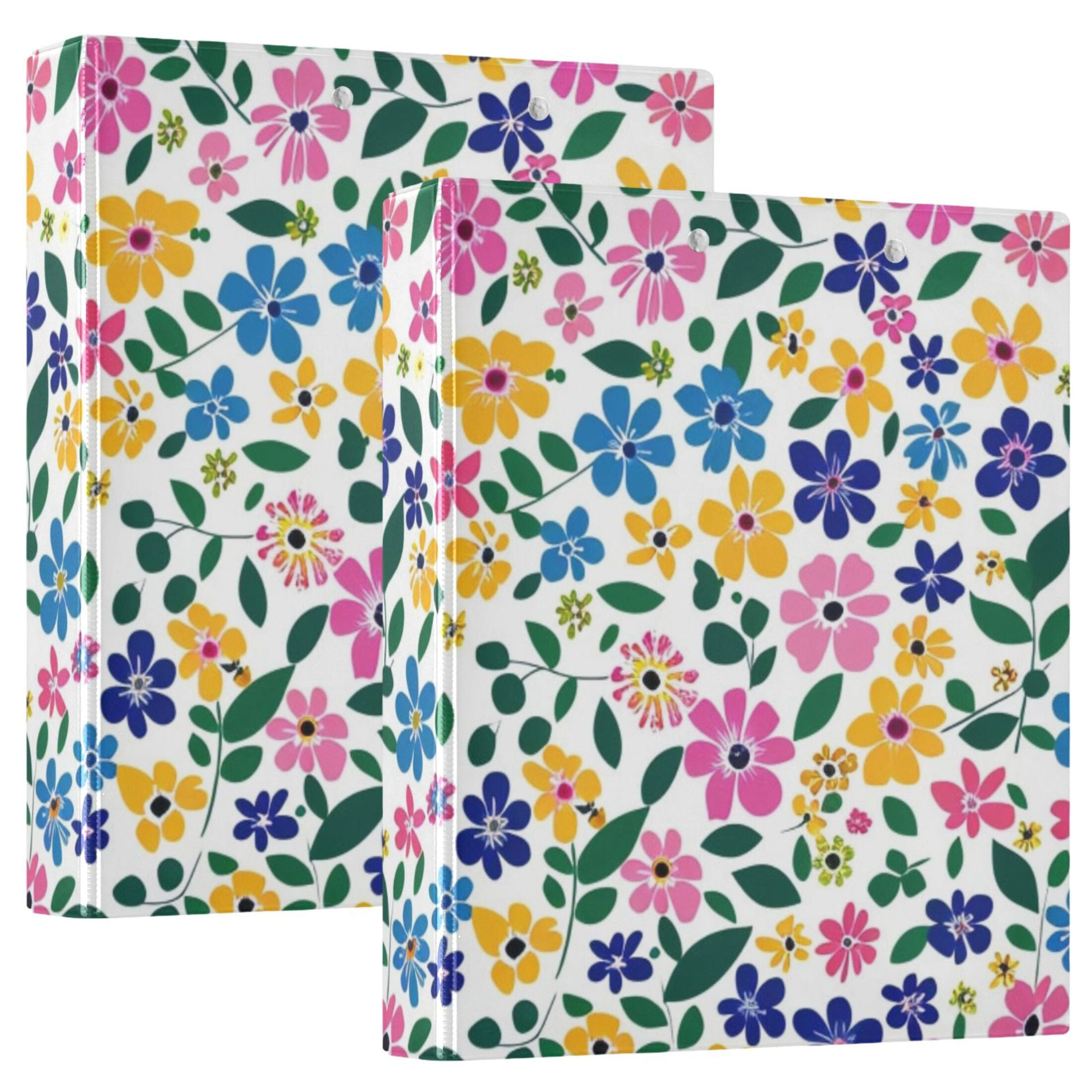Colorful Tiny Flowers and Leaves 3 Ring Hardcover Binders 1.5" Round ...