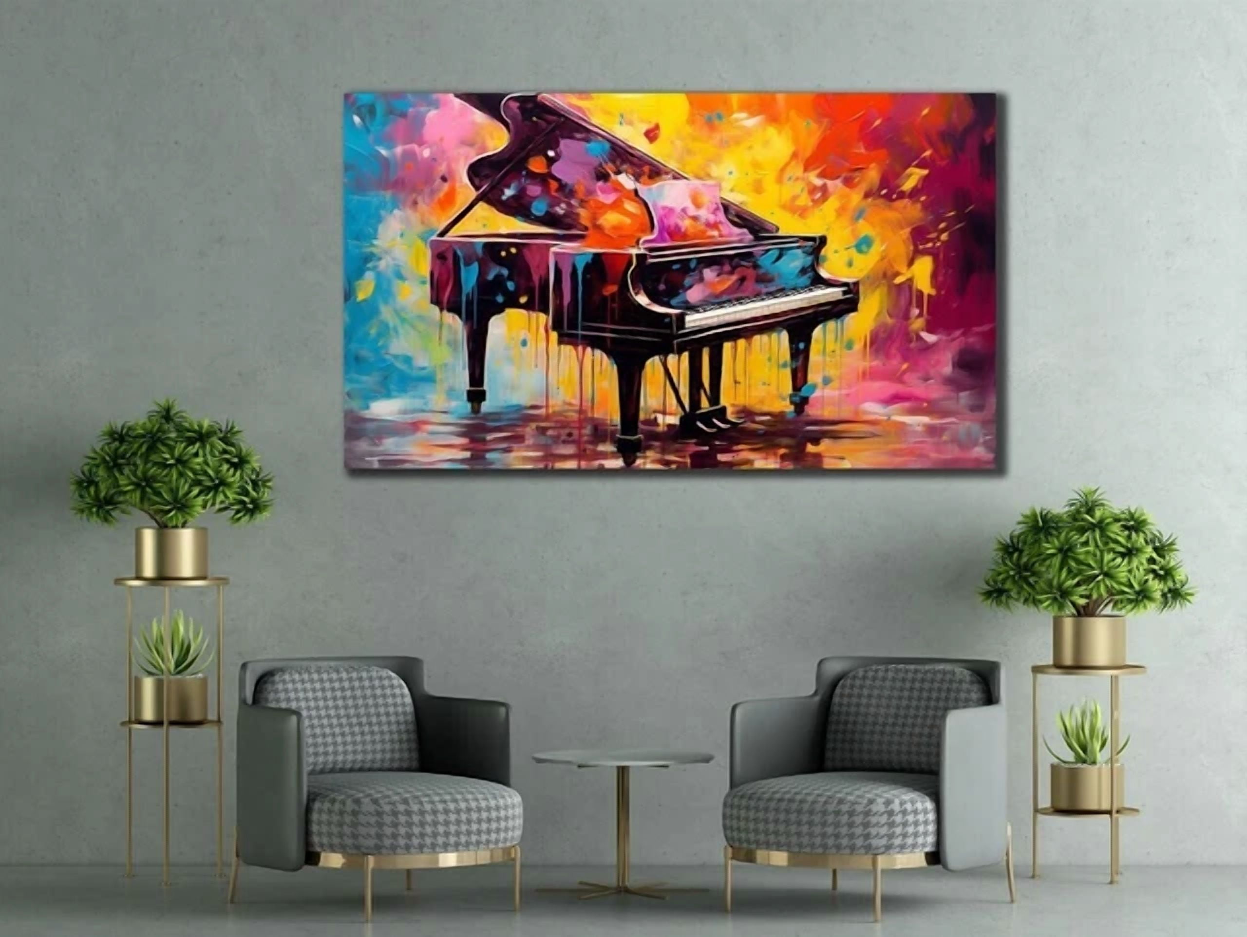 Colorful Tones Piano Painting Abstract Wall Art Home Decor Vintage Gift ...