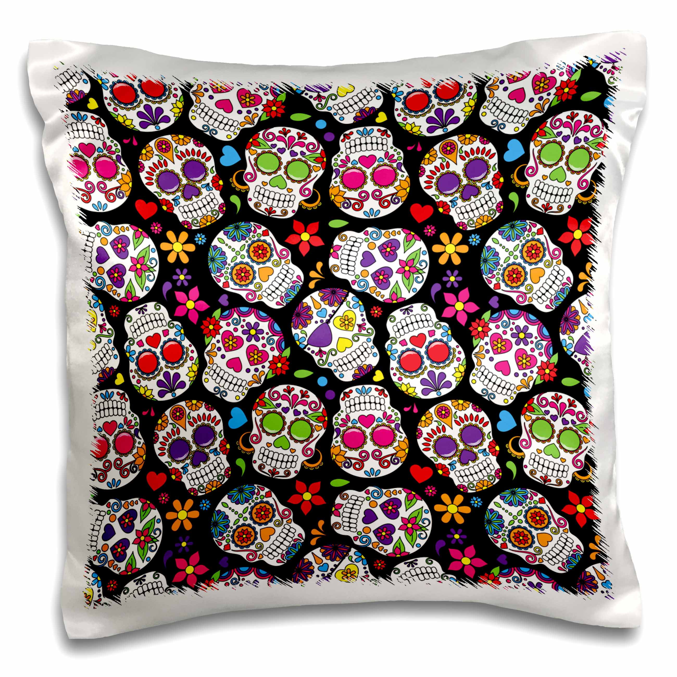 3dRose, Colorful Tossed Sugar Skulls Pattern, 16x16 inch Pillow Case ...