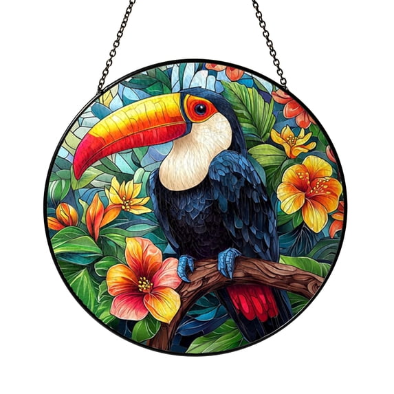 Colorful Toucan Faux Stained Glass Window Hanging - Walmart.com