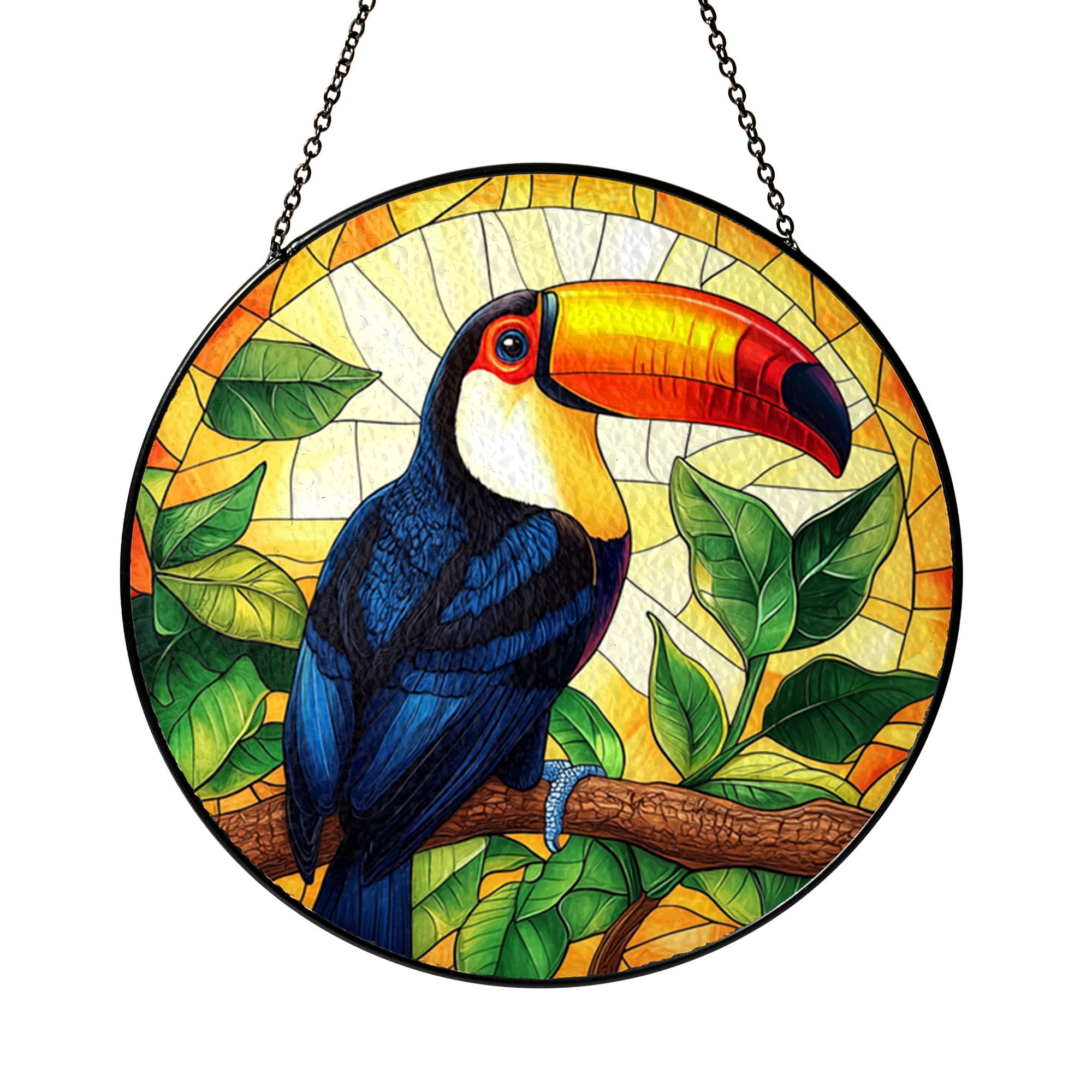 Colorful Toucan Suncatcher, Round Stained Glass Window Hanging Gift for ...