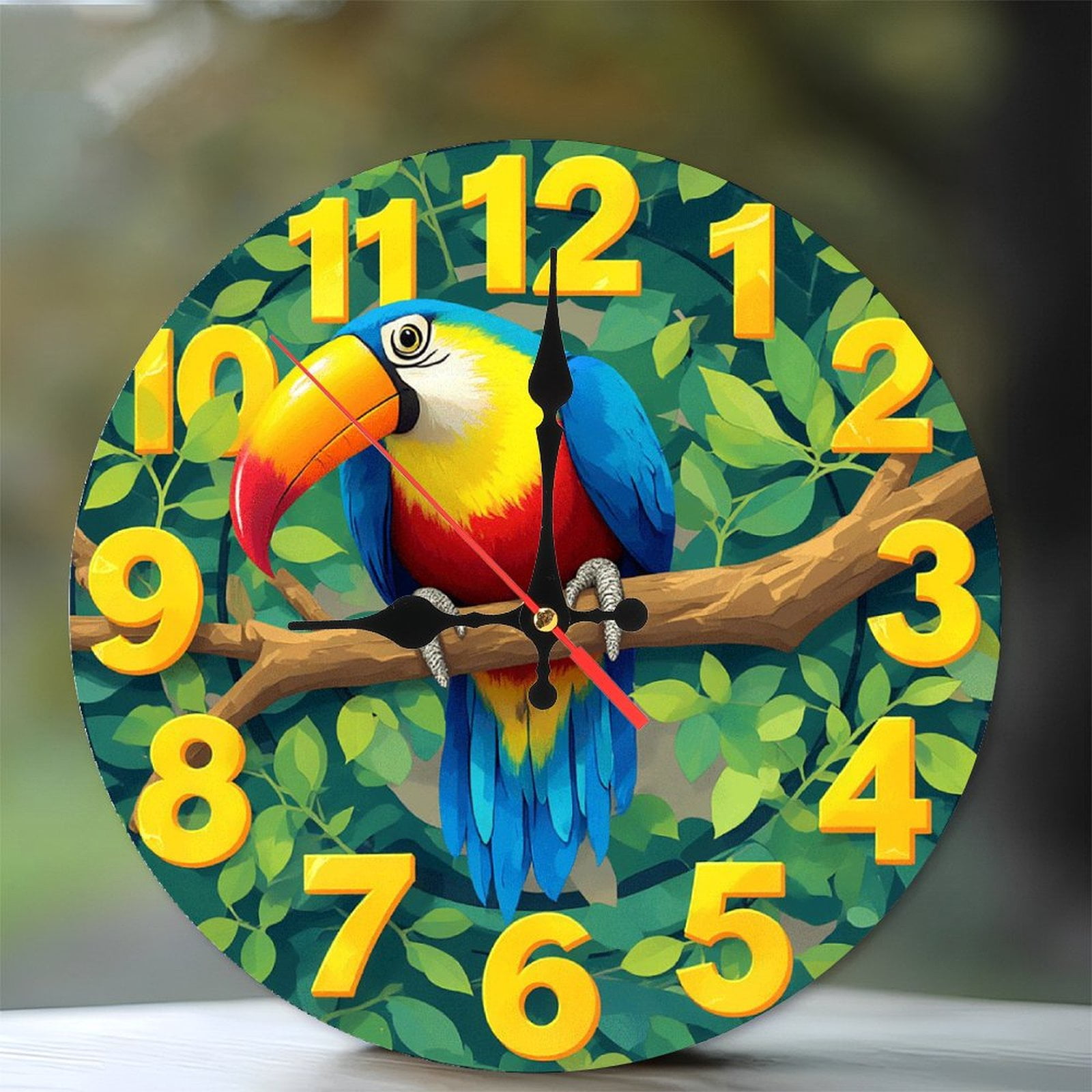 Colorful Toucan Wall Clock with Vibrant Nature Design 10-Inch Silent ...