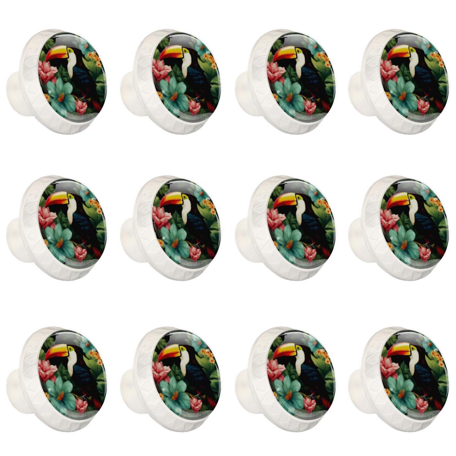 Colorful Toucans Birds 12 Pcs White Round Drawer Pulls with Screws,ABS ...
