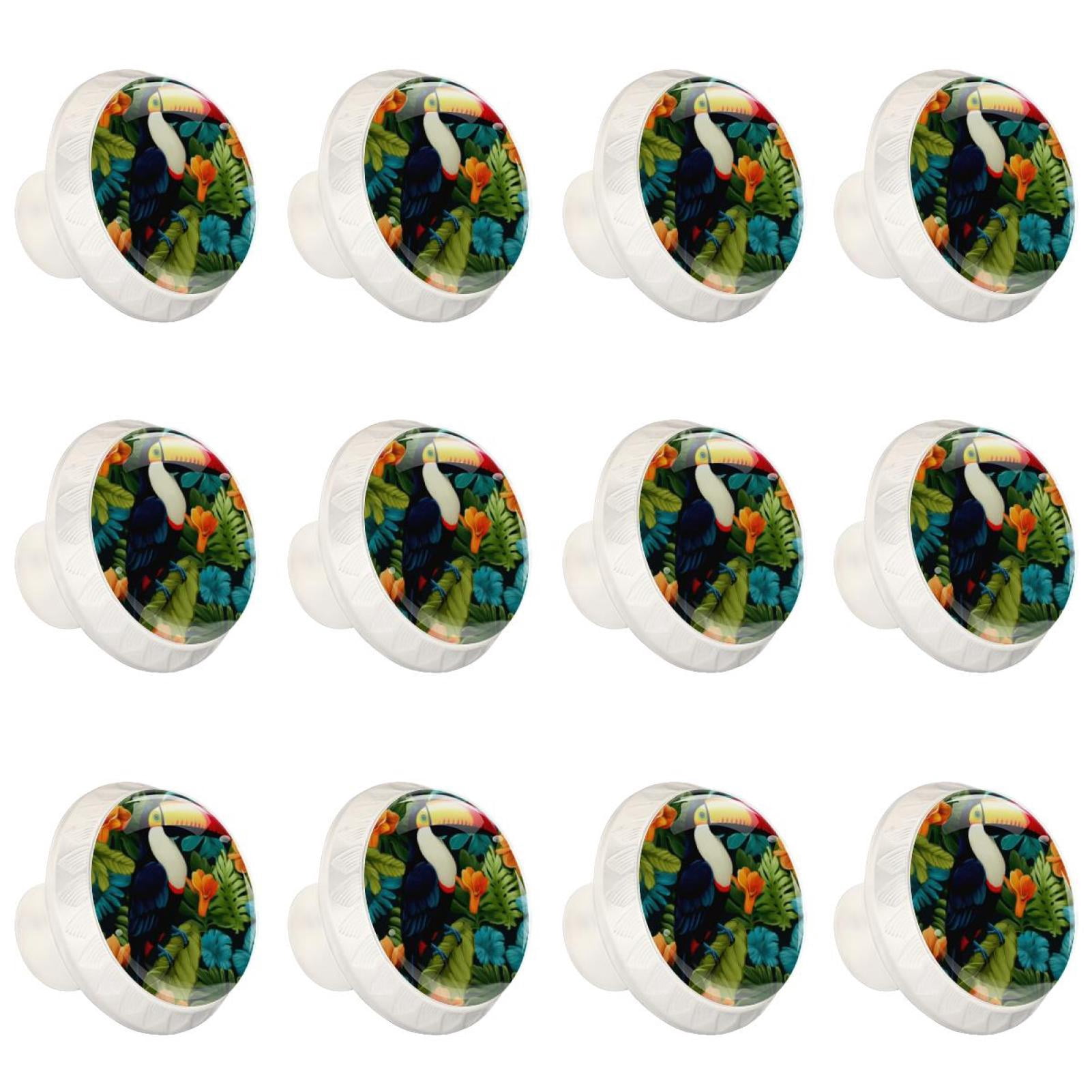 Colorful Toucans Birds 12 Pcs White Round Drawer Pulls with Screws,ABS ...