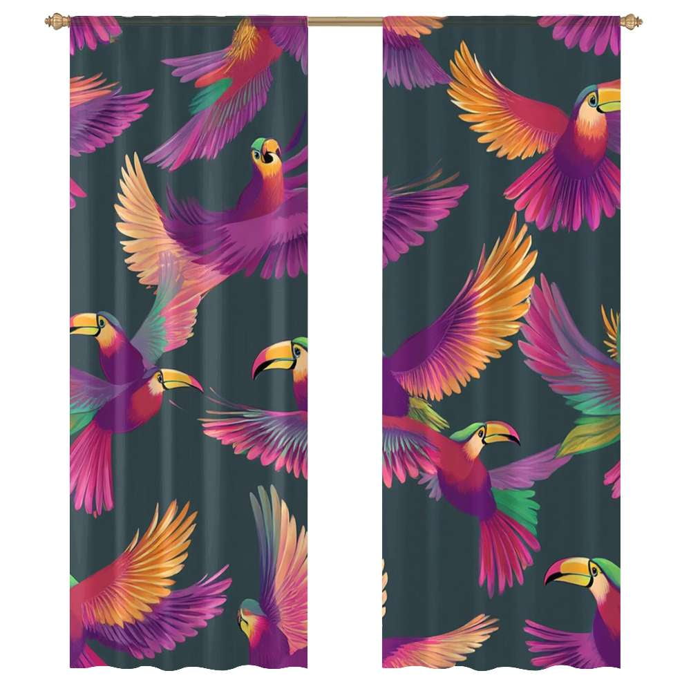 Colorful Toucans Vibrant Seamless Pattern Sheer Voile Curtain Window ...