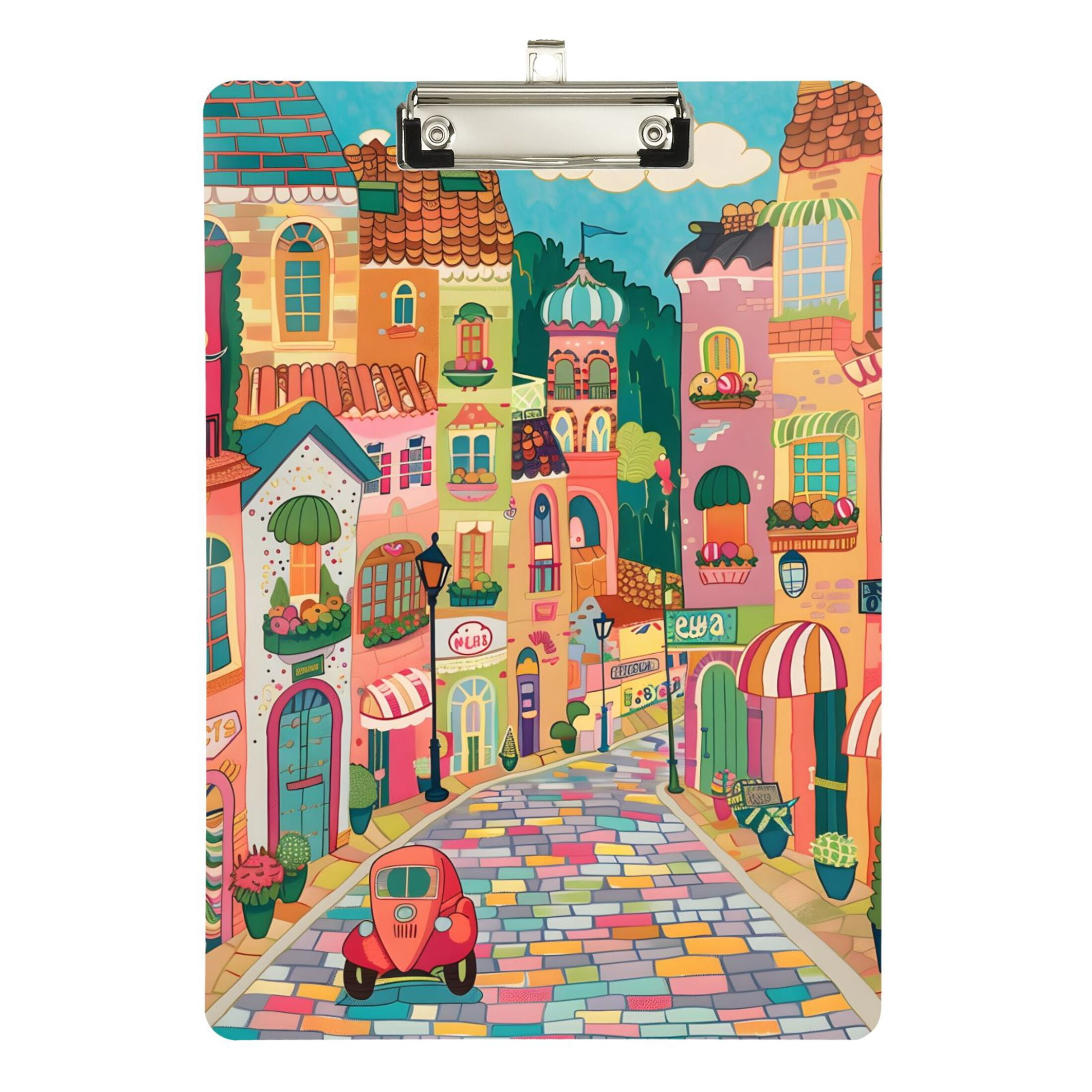Colorful Town Cute Car Beautiful Houses Acrylic Clipboard Drawing Board ...