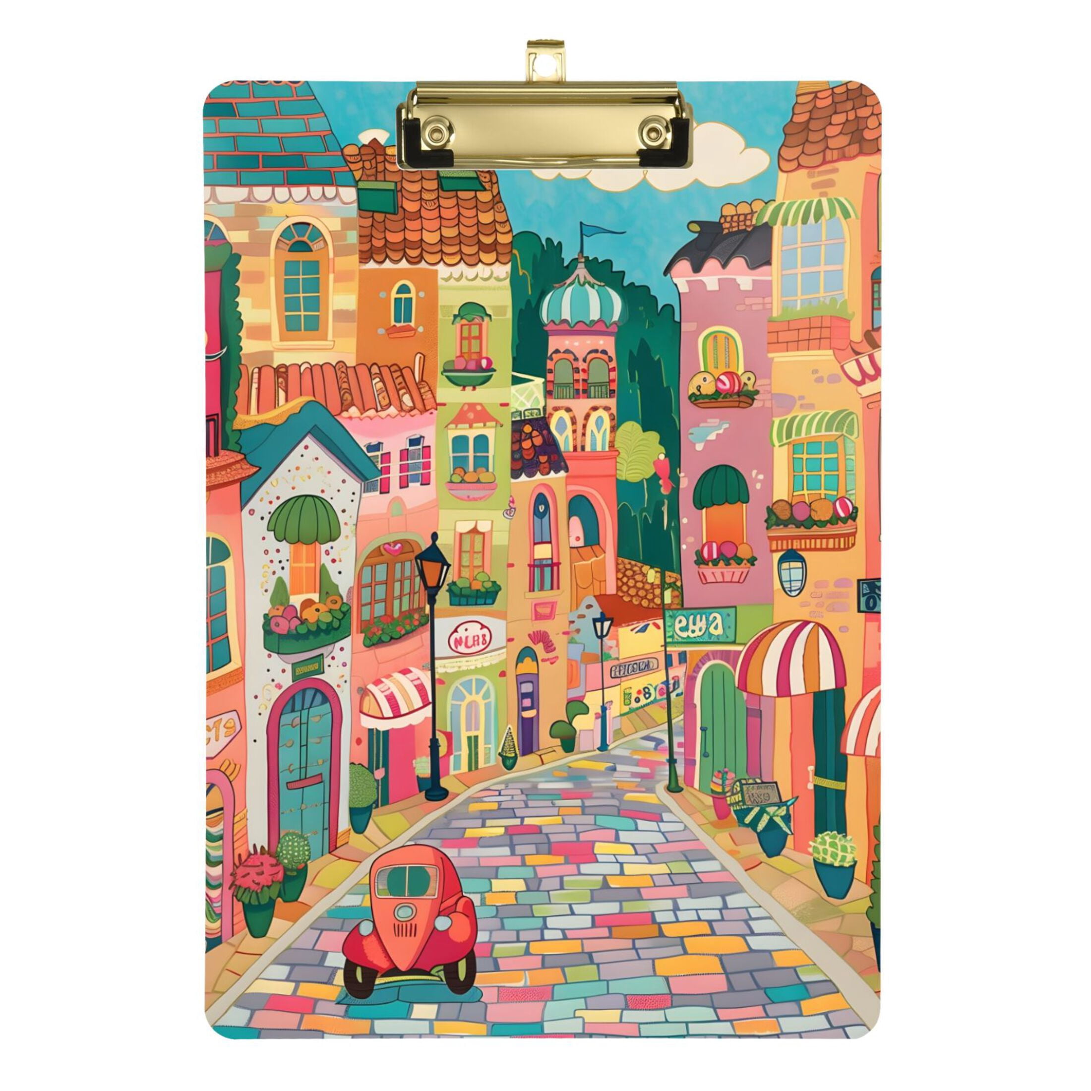 Colorful Town Cute Car Beautiful Houses Acrylic Clipboard Drawing Board ...