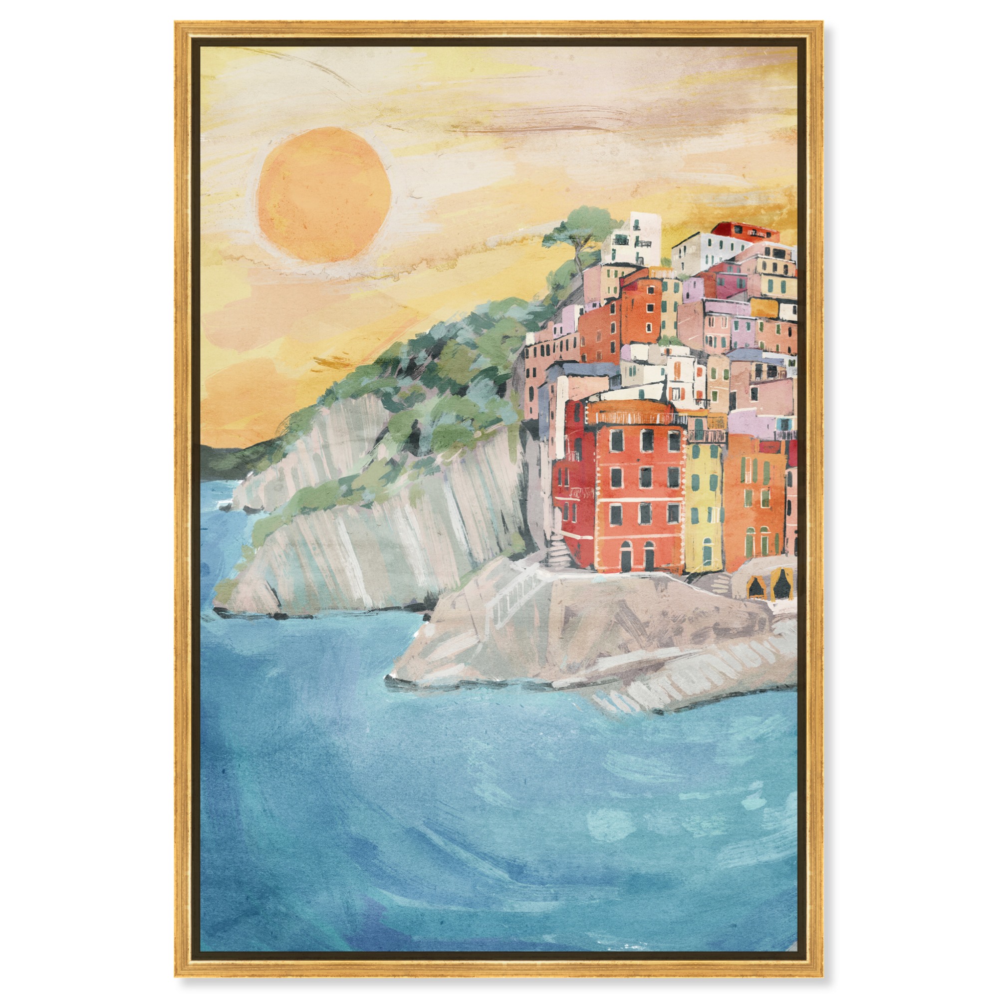 Colorful Town by the sea Canvas Trendy Coastal Print by Art Remedy ...