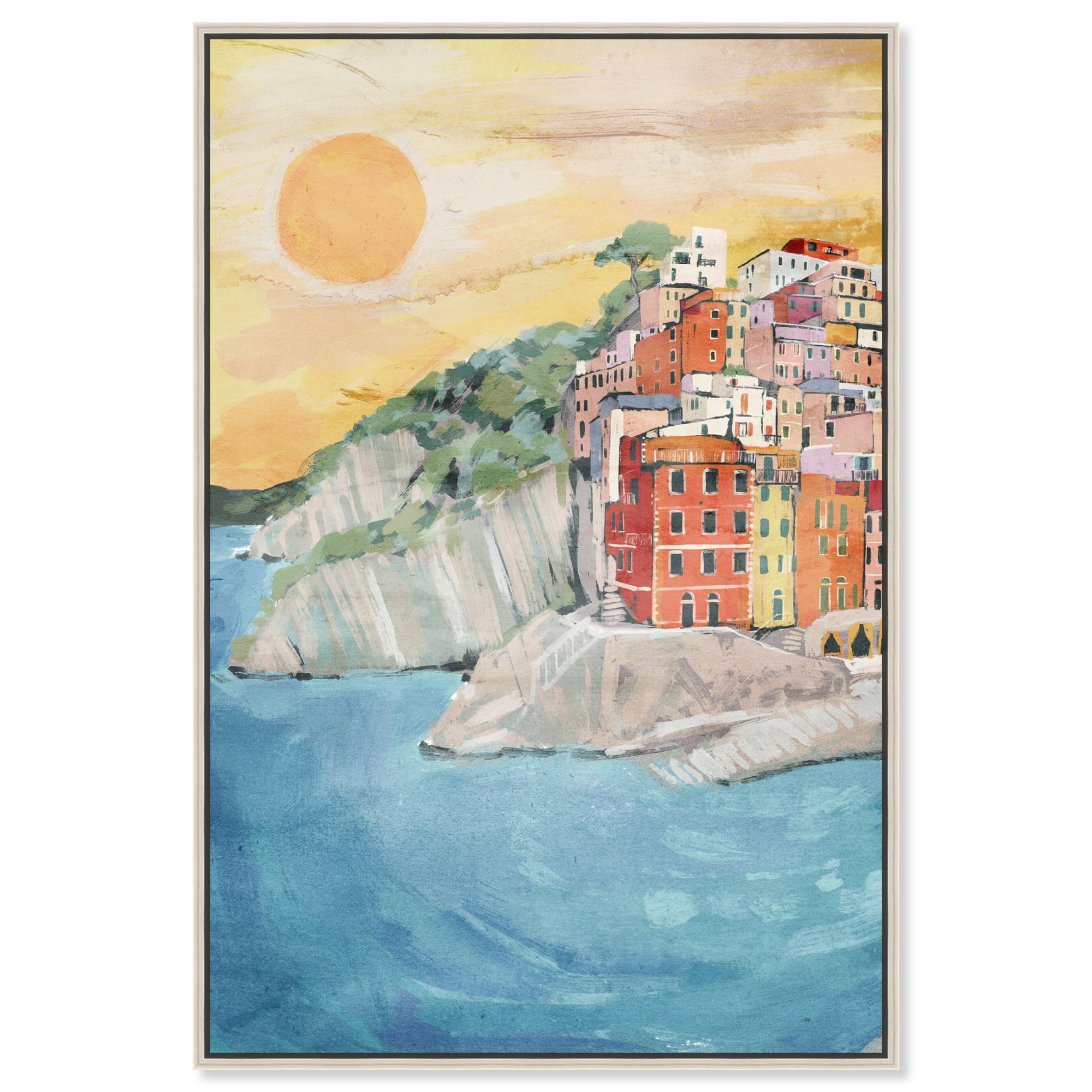 Colorful Town by the sea Canvas Trendy Coastal Print by Art Remedy ...