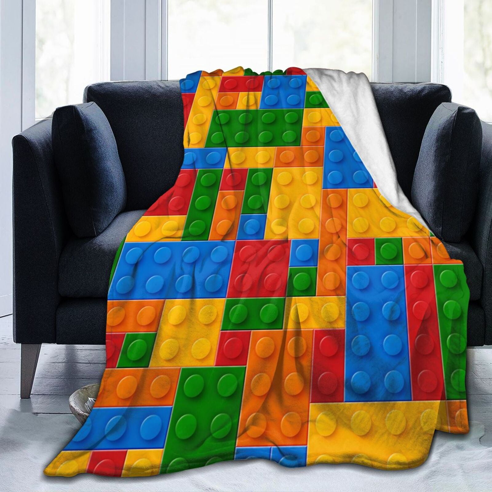 Colorful Toy Blocks Pattern Throw Blanket Soft Cozy Warm Durable Fuzzy ...
