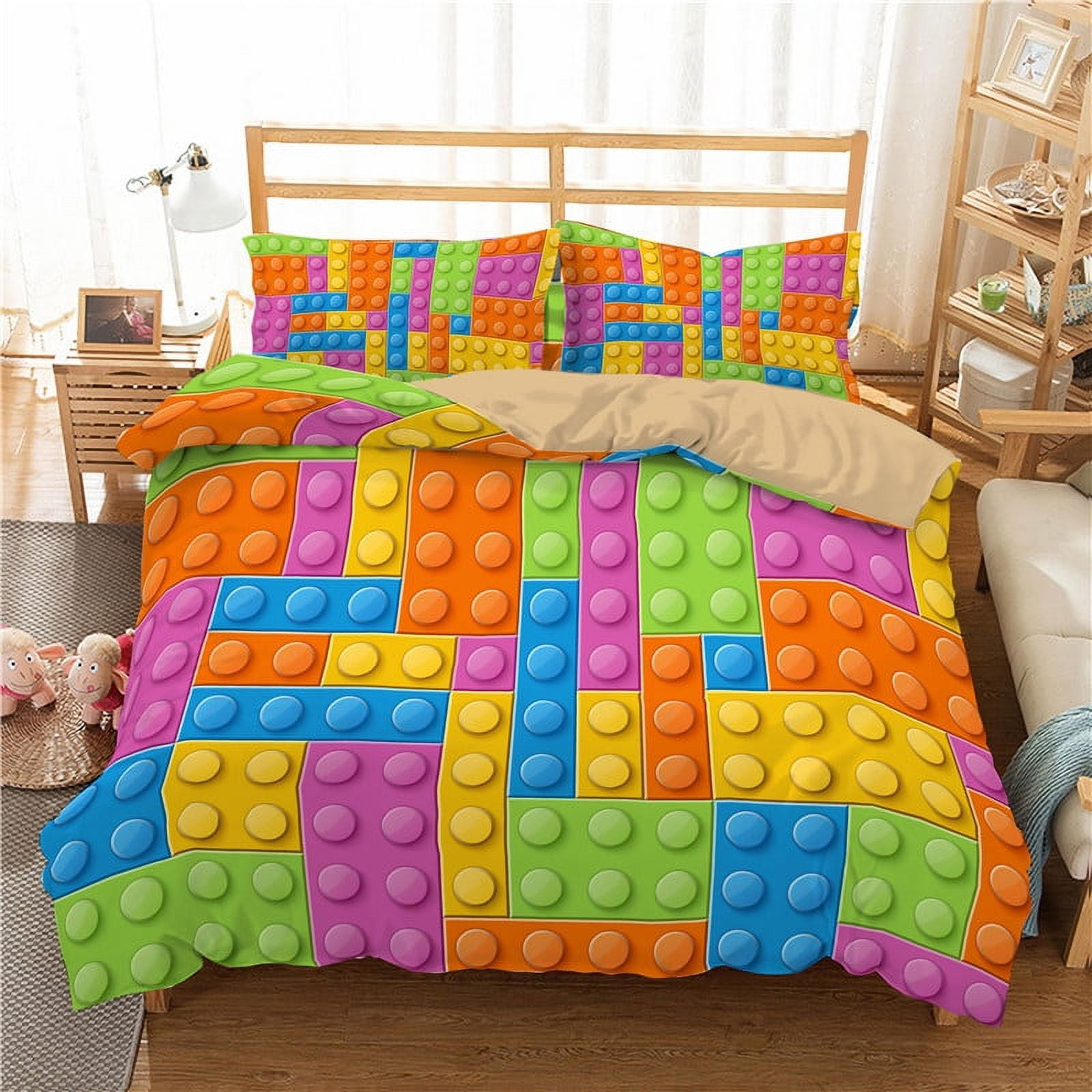 Colorful Toy Duvet Cover Funny Building Blocks Bedding Set With ...