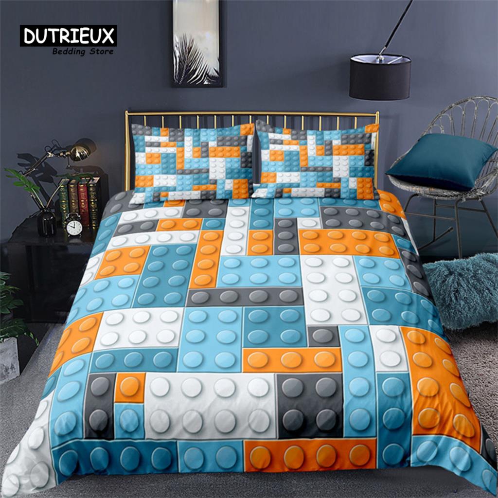 Colorful Toy Duvet Cover Funny Building Blocks Bedding Set With ...