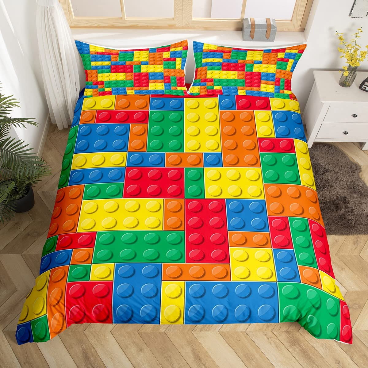 Colorful Toy King Duvet Cover 3D Building Block Pattern Bedding Set Fun ...
