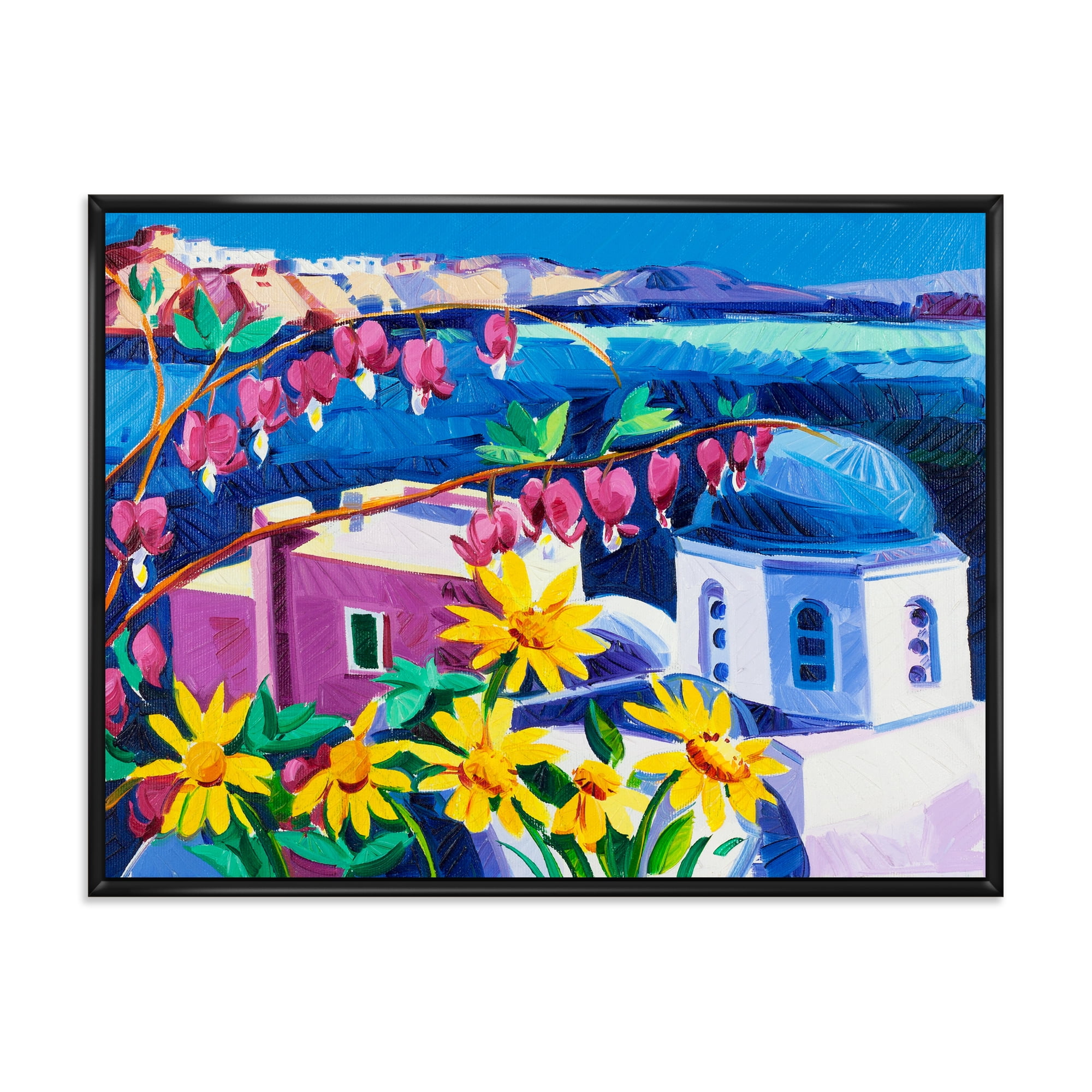 Colorful Traditional Santorini Churches Among Flowers 32 in x 24 in ...