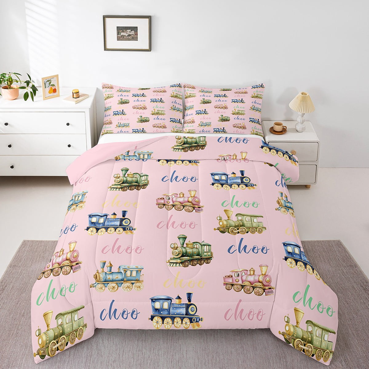 Colorful Train Comforter Set,Choochoo Steam Locomotive Train Bedding ...