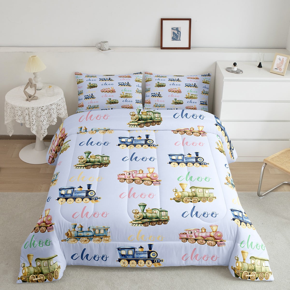 Colorful Train Comforter Set,Cartoon Steam Train Transport Vehicles ...