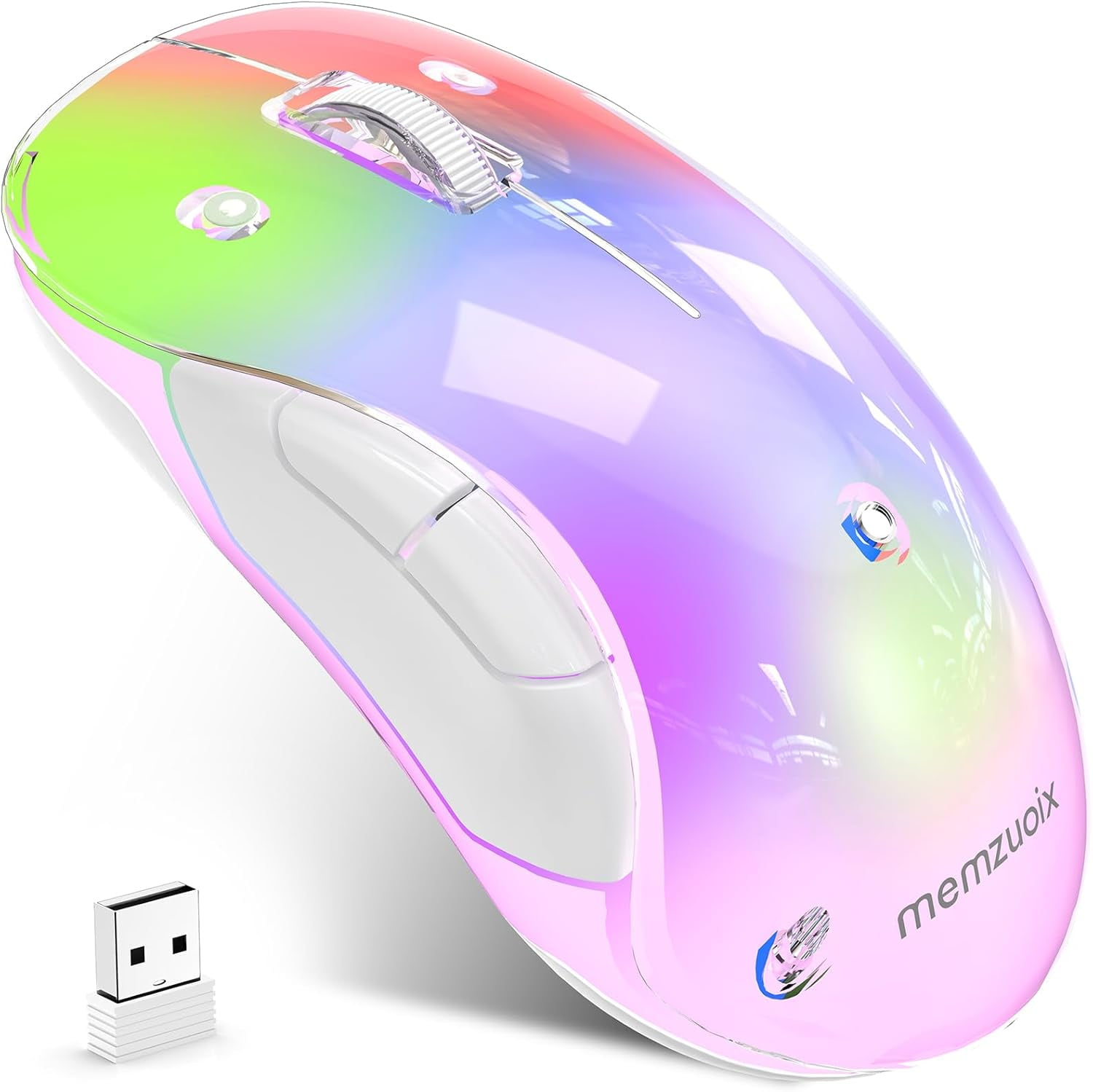 Colorful and Transparent Design】 memzuoix Wireless Mouse comes with RGB ...