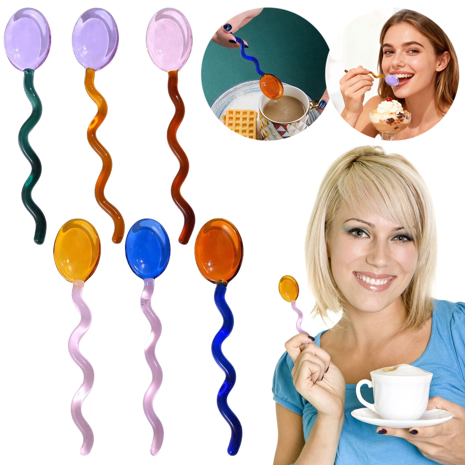 Colorful Transparent Glass Coffee Dessert Spoons, Arched Wave Handles ...