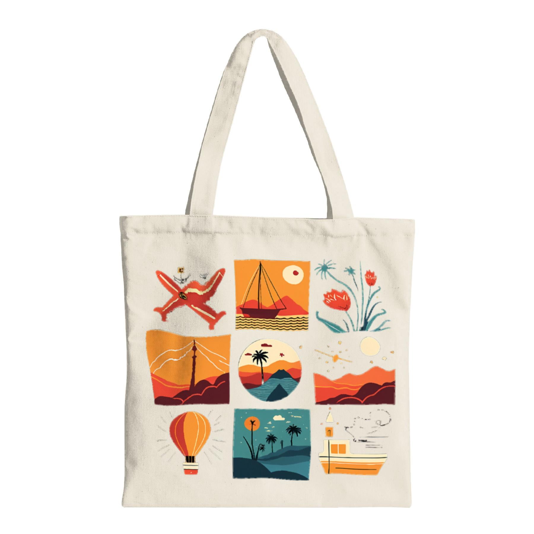 Colorful Travel & Nature Tote Bag - Canvas Multifunctional Reusable ...