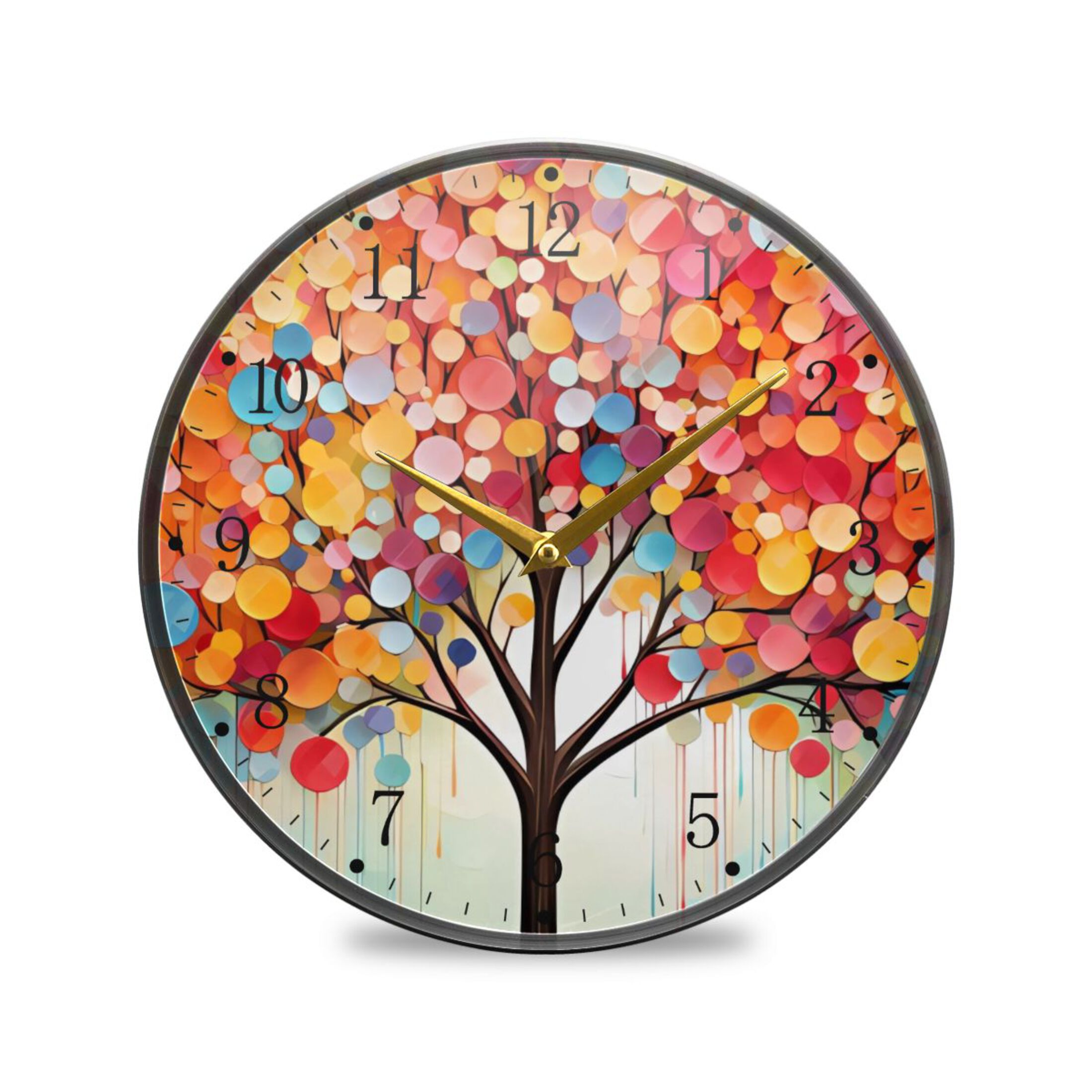 Colorful Tree Acrylic Wall Clocks Quiet Round Clock Battery Operated ...