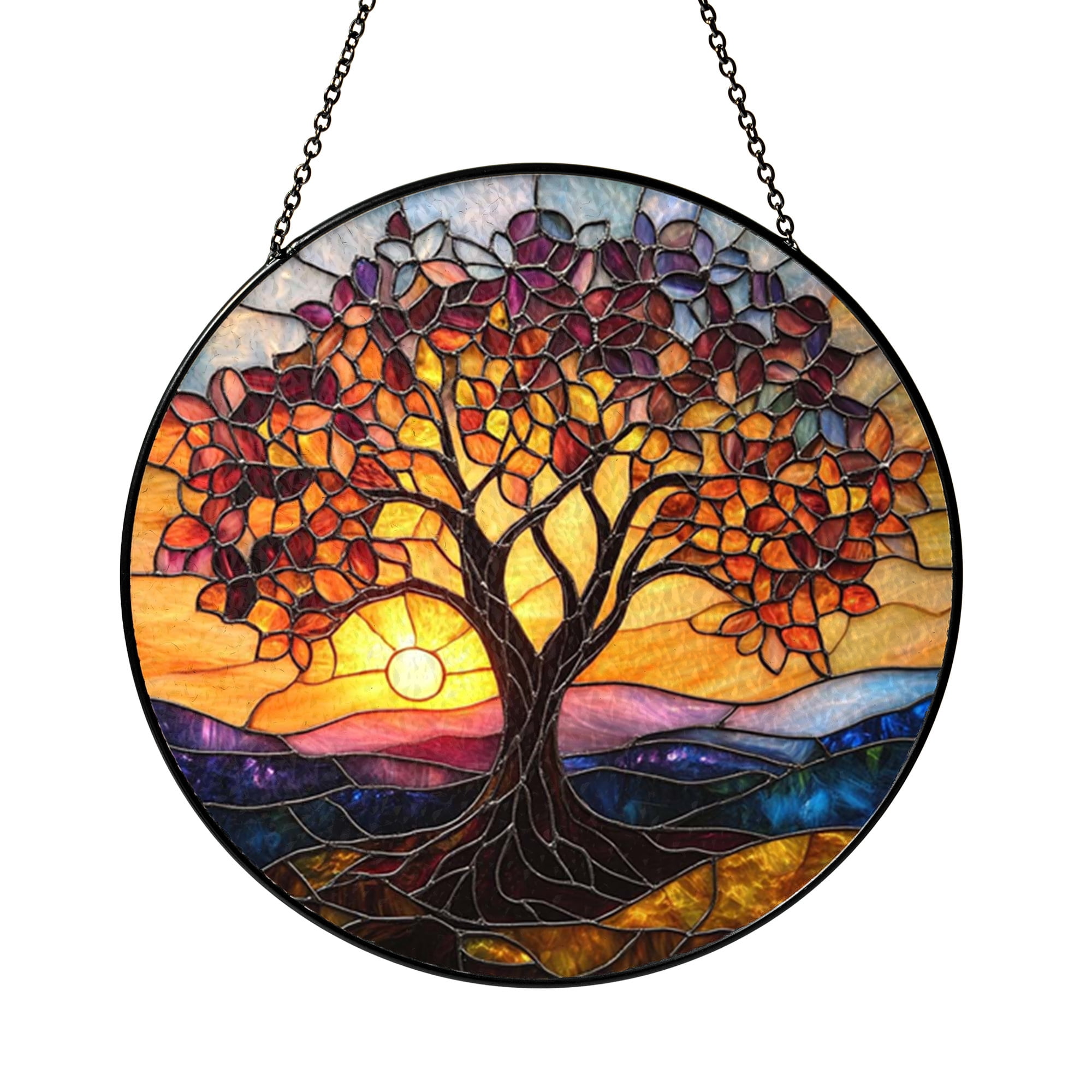 Colorful Tree Design Stained Glass Style Suncatcher, Nature Window ...