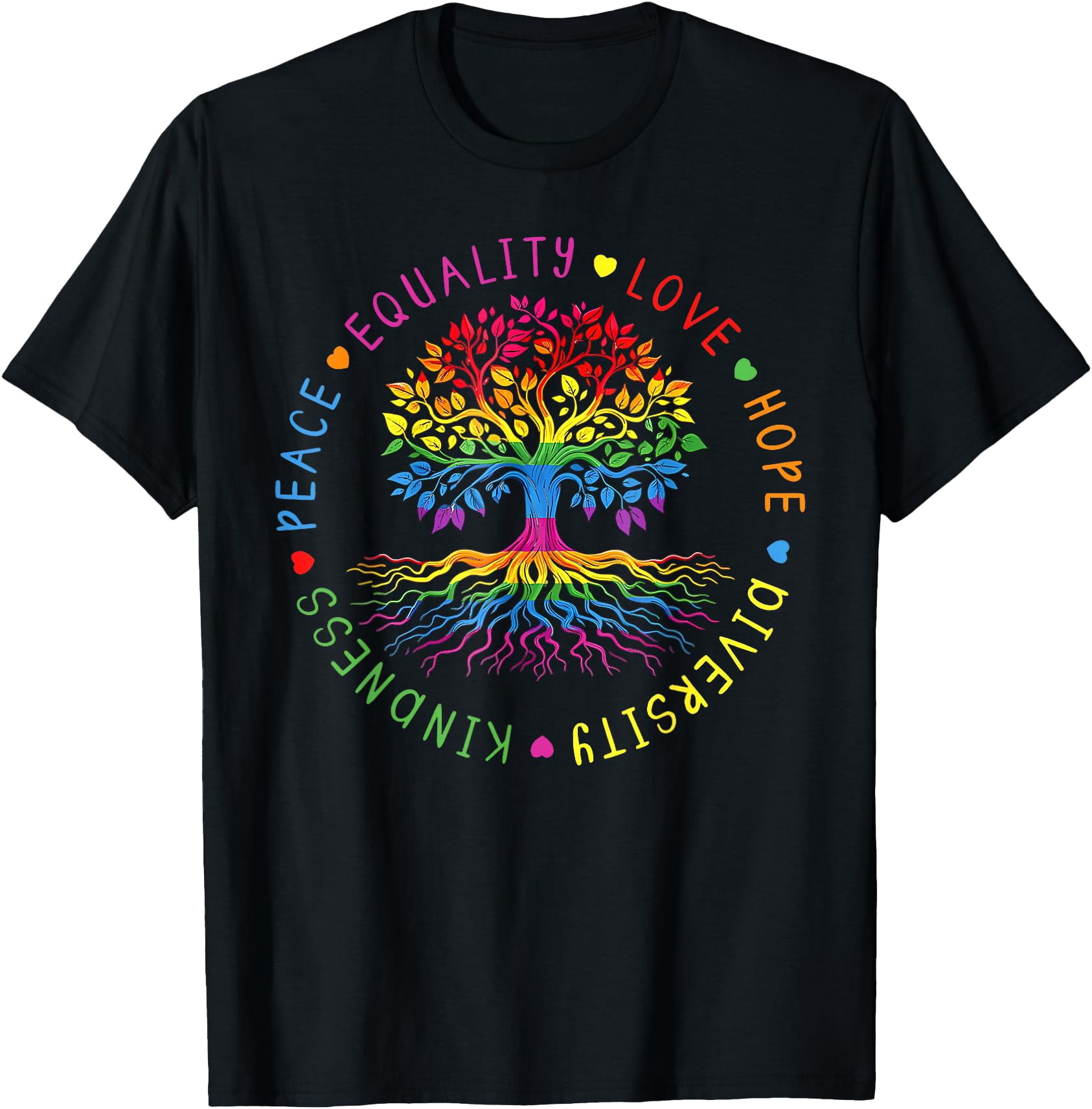 Colorful Tree Design T-Shirt Promoting Kindness, Peace, Equality, and ...