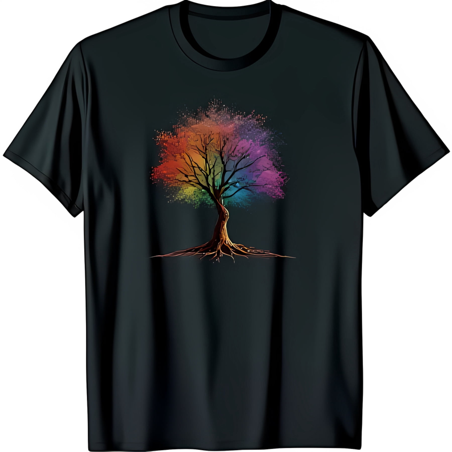 Colorful Tree Design on Black T-Shirt Unique Artistic Graphic Tee ...