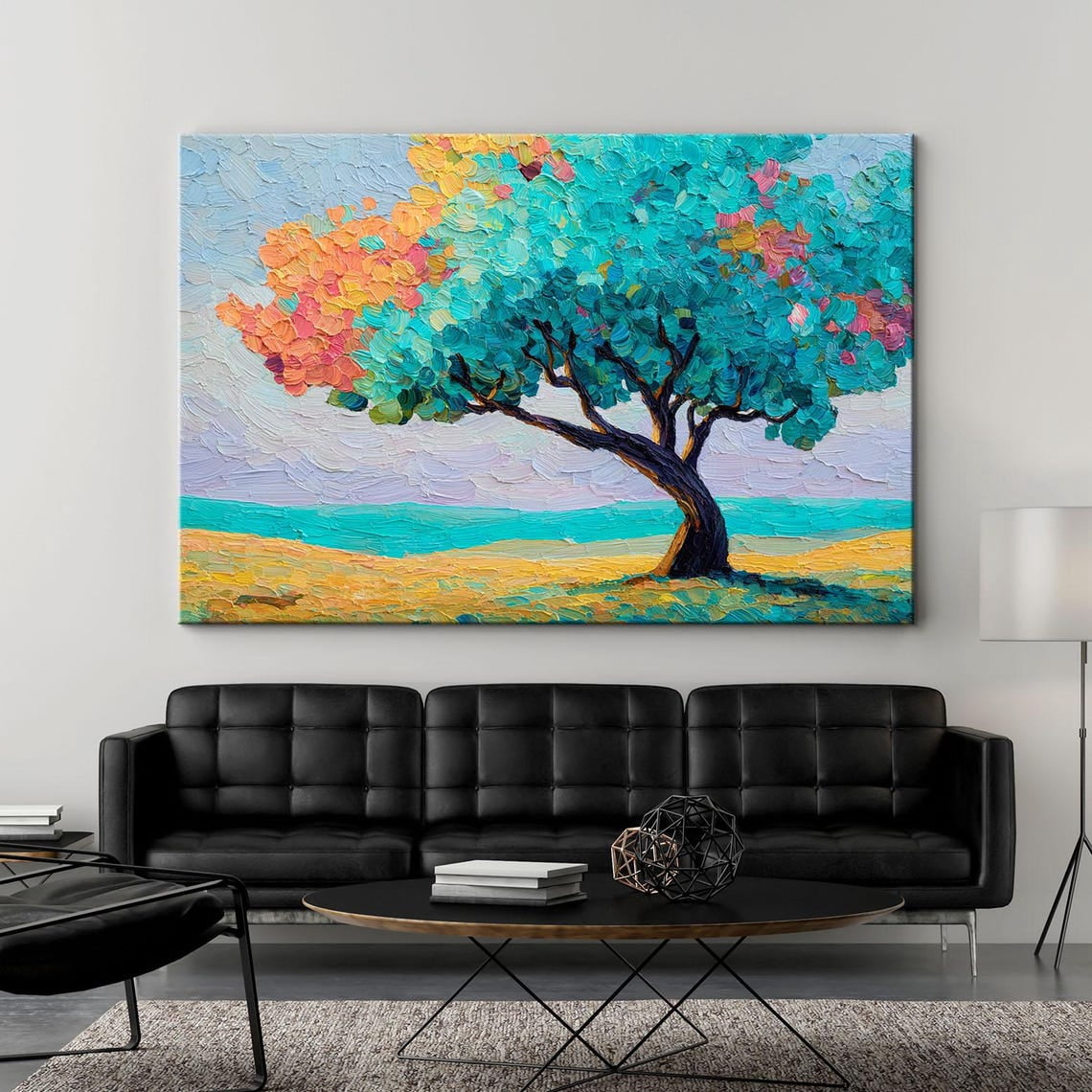 Colorful Tree Impasto Poster Vibrant Teal Orange Nature Art Unframed ...